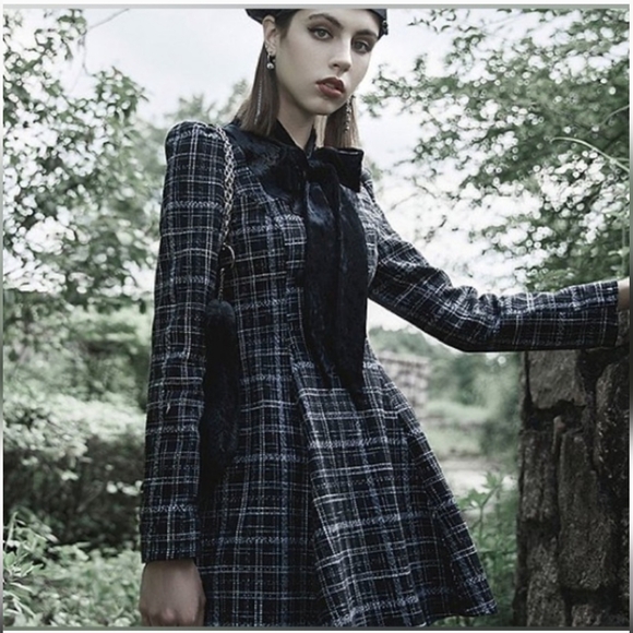 Punk Rave | Dresses | Punk Rave Plaid Tweed Aline Dress Collared Long ...